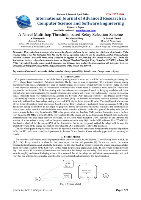 pdf a novel multi hop threshold based relay selection scheme