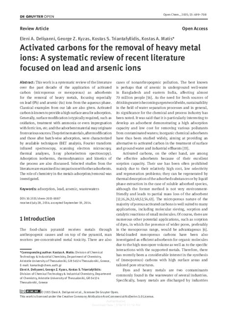 Pdf Activated Carbons For The Removal Of Heavy Metal Ions A