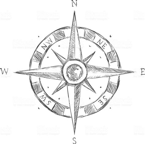 Vector Sketch Wind Rose Compass Rose Sketch Simple Compass Rose