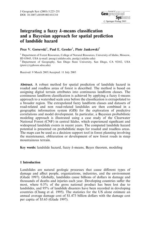 Pdf Integrating A Fuzzy K Means Classification And A Bayesian Approach For Spatial Prediction