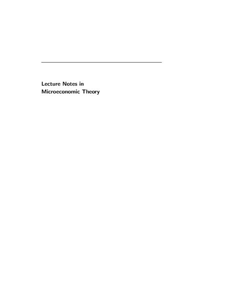 Lecture Notes In Microeconomic Theory Rubenstein Lecture Notes In