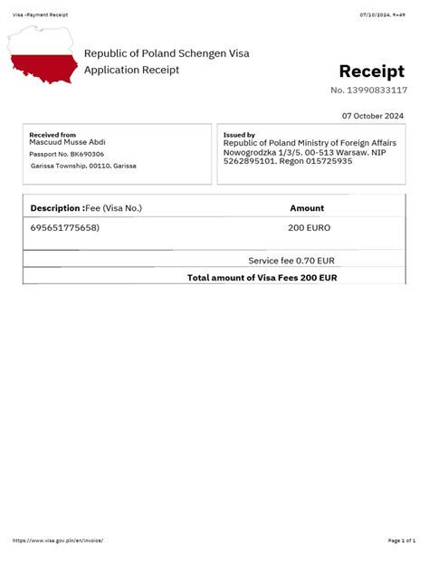 Visa Payment Receipt Pdf