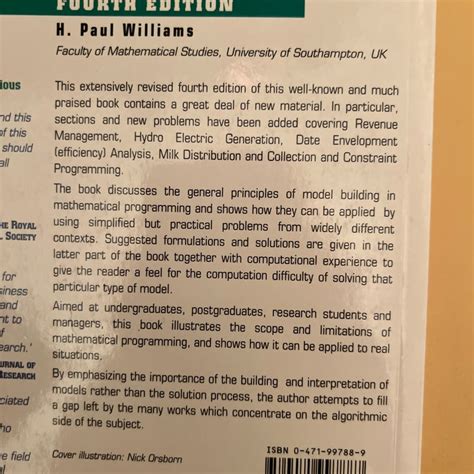 Model Building In Mathematical Programming By H Paul Williams