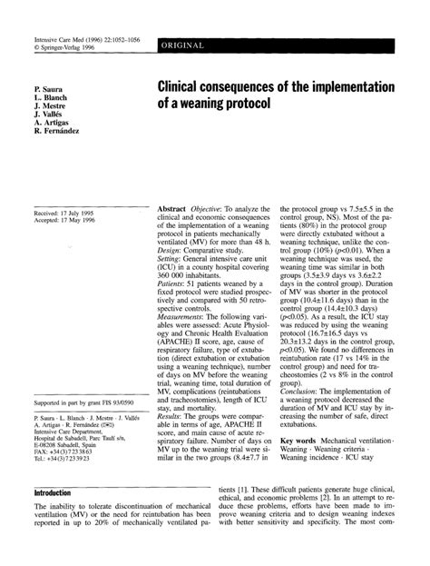 pdf clinical consequences of the implementation of a weaning protocol