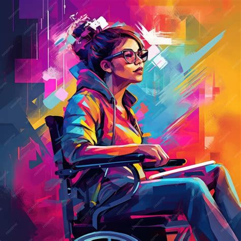 premium ai image disabled girl in a wheelchair on splashed colorful