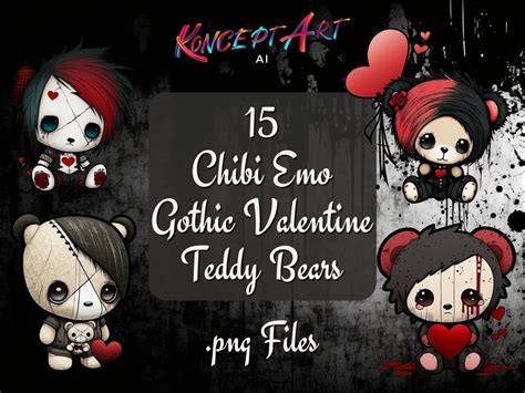 15 Chibi Emo Gothic Love Teddy Bears Graphic By Clipart Bundles