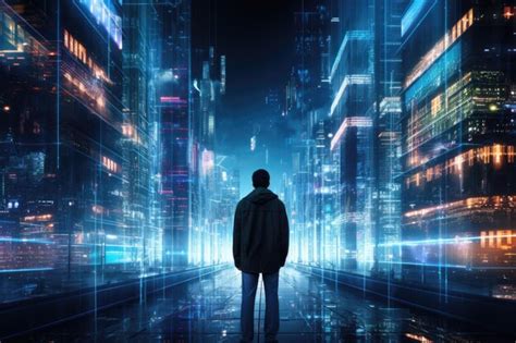 Premium Ai Image Shot Of Man Walking Data Center Database Data