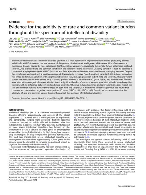 Evidence For The Additivity Of Rare And Common Var Pdf Intellectual Disability Zygosity