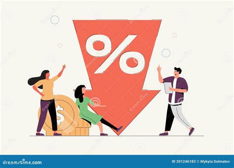 Vector Illustration Percent Presses Down Arrow Percent Drop Low Rate