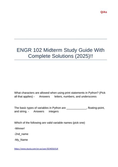 ENGR 102 Midterm Study Guide With Complete Solutions 2025 ENGR 233 Stuvia US