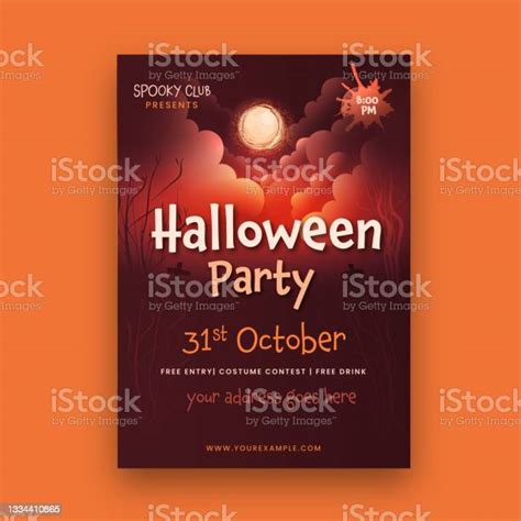 보름달 어두운 빨간 배경에 이벤트 세부 사항 할로윈 파티 전단지 디자인 무서움에 대한 스톡 벡터 아트 및 기타 이미지 무서움