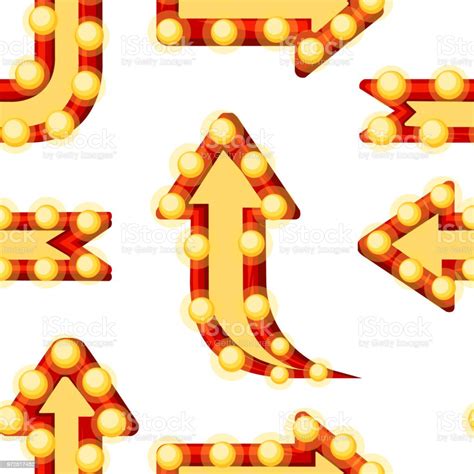 전기 전구 램프 복고풍 배너 컬렉션 벡터 일러스트 흰색 배경 웹 사이트 페이지 및 모바일 응용 프로그램 디자인에 화살표 빛나는