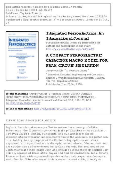 Pdf A Compact Ferroelectric Capacitor Macro Model For Fram Circuit