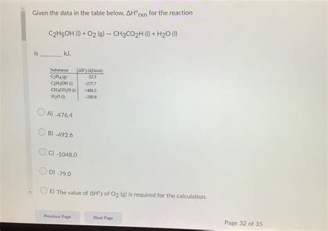 solved given the data in the table below Δh∘ rxn for the