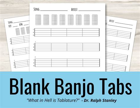 Banjo Blank Tabs And Chords Instant Printable Download Instant