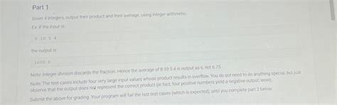 Solved Part Given Integeru Outpot Their Product And Chegg