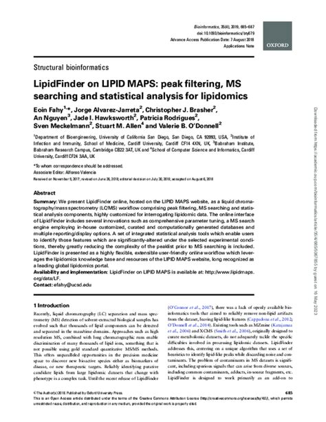 Pdf Lipidfinder On Lipid Maps Peak Filtering Ms Searching And Statistical Analysis For