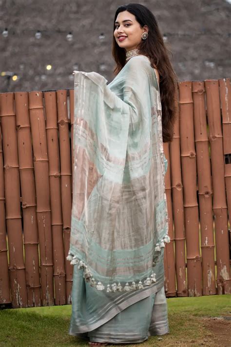 Tissue Silk Saree With Silver Border I Love Sarees I Love Sarees