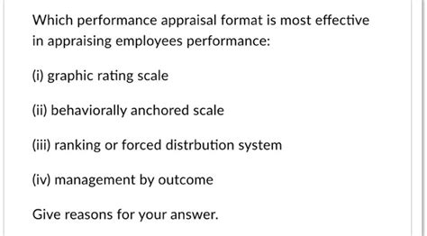 Solved Which Performance Appraisal Format Is Most Effective In Appraising Employees
