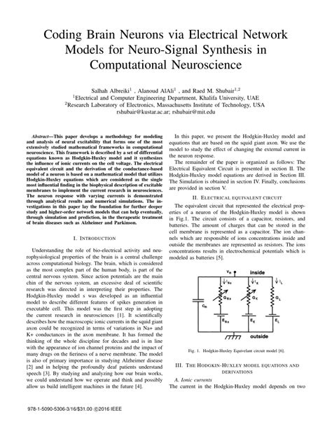 Pdf Coding Brain Neurons Via Electrical Network Models For Neuro Signal Synthesis In