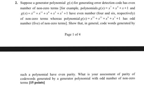 Solved Suppose A Generator Polynomial Gx For Generating