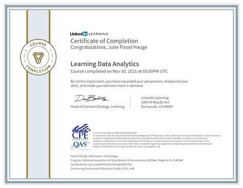 julie flood hauge on linkedin certificate of completion