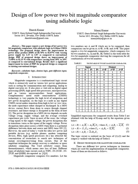 Design Of Low Power Two Bit Magnitude Comparator Using Adiabatic Logic