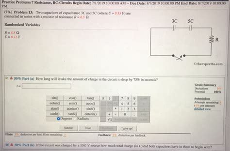 Solved Practice Problems 7 Resistance RC Circuits Begin Chegg Com