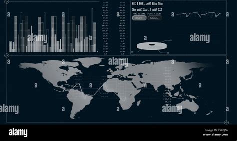 Image Of Scope Scanning Over Diagrams And World Map On Black Background