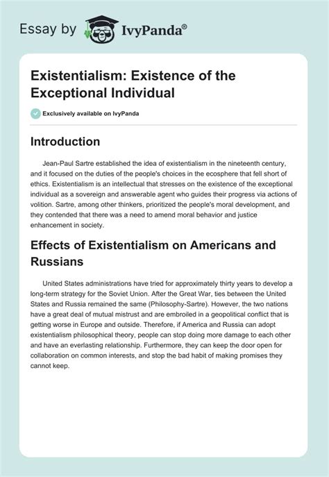 Existentialism Existence Of The Exceptional Individual 381 Words