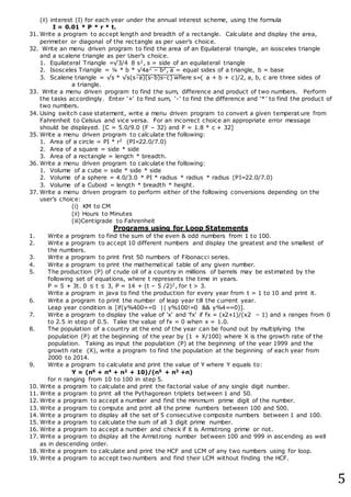 List Of Programs To Practice For ICSE DOCX