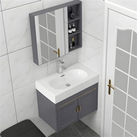 Glam Metal Base Vanity Wall Mount Bath Vanity Set With Soft Close Door