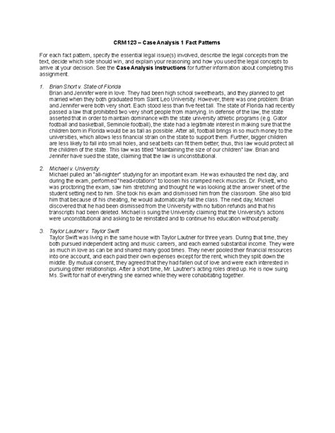 Crm123 Fact Pattern 1 Crm 123 Case Analysis 1 Fact Patterns For