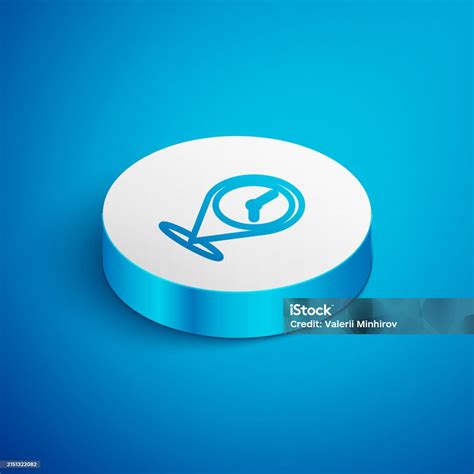 등각 투영 선 파란색 배경에 고립 된 시계 아이콘이있는 위치입니다 흰색 원 버튼 벡터 3차원 형태에 대한 스톡 벡터 아트 및