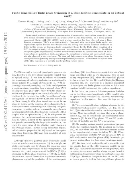 Pdf Finite Temperature Dicke Phase Transition Of A Bose Einstein