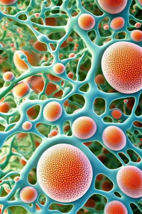 Abstract Organic Cell Structure With Textured Spheres And Network Stock