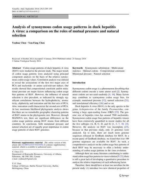 Pdf Analysis Of Synonymous Codon Usage Patterns In Duck Hepatitis A Virus A Comparison On The
