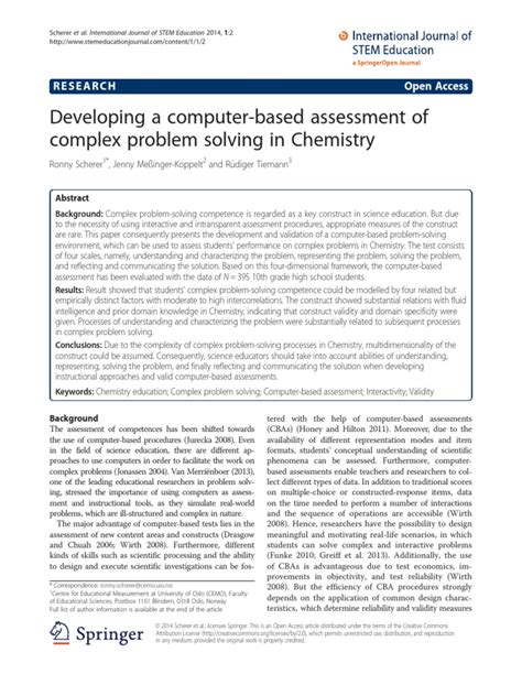 Developing A Computer Based Assessment Of Complex Problem Solving In Chem Pdf Educational