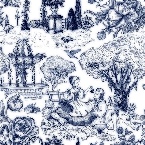 Auvergne Toile De Jouy Fabric Indigo Print The Millshop Online