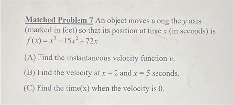 Solved Matched Problem 7 ﻿an Object Moves Along The Y ﻿axis