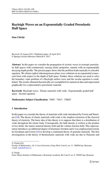 Pdf Rayleigh Waves On An Exponentially Graded Poroelastic Half Space