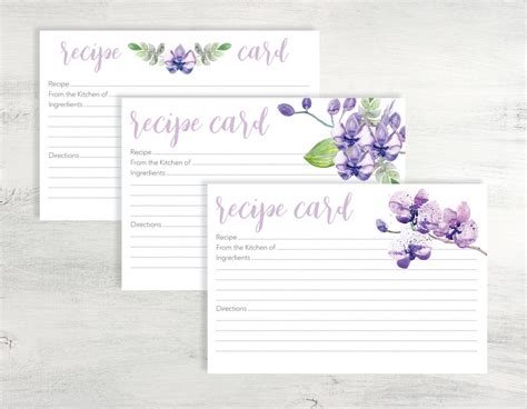 Floral Recipe Card Printable Recipe Card Printable 4x6 Etsy