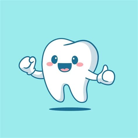 귀여운 치아 만화 캐릭터 엄지손가락을 올리고 미소 마스코트 프리미엄 벡터 2025 치아 만화 만화 캐릭터 만화