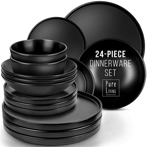 24 Piece Black Dinner Sets For 6 People Cool Urban Style Stoneware