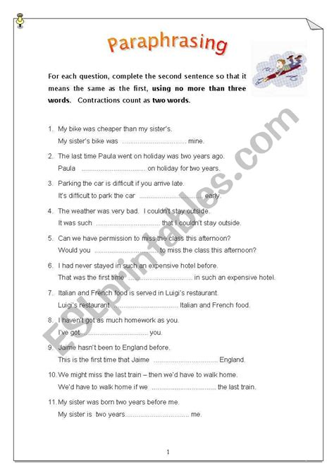 Paraphrasing 50 Sentences Esl Worksheet By Carinaluc