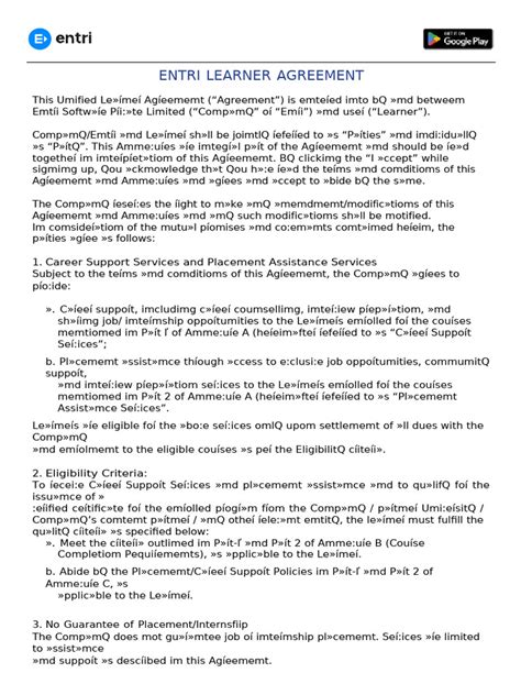 Entri Learner Agreement Pdf