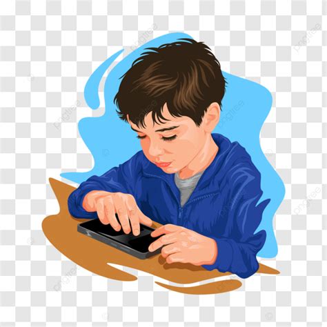 Young Boy Using Gadget Vector Illustration Of Clipart Boy Vector