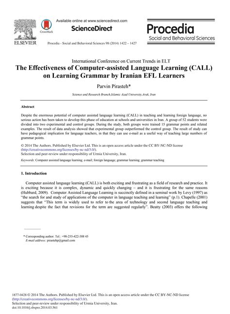Solution The Effectiveness Of Computer Assisted Language Learning Call On Learning Grammar By