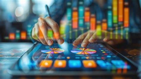 Data Analysis Concept On Tablet Business Performance Analysis Stock