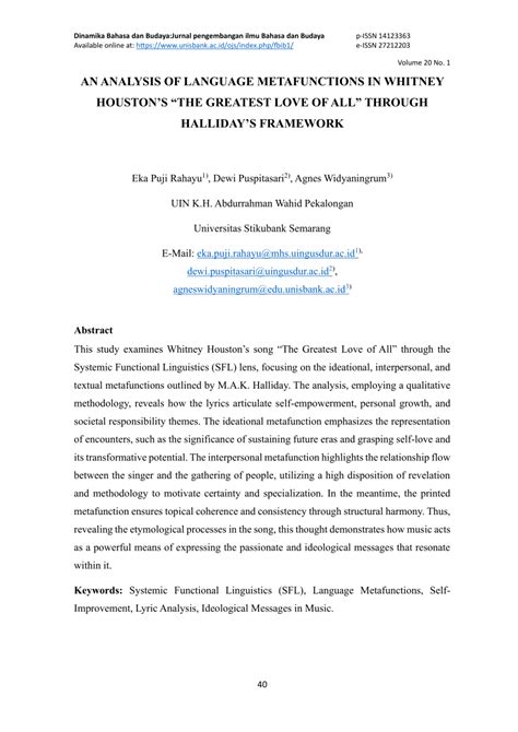 Pdf An Analysis Of Language Metafunctions In Whitney Houston S The